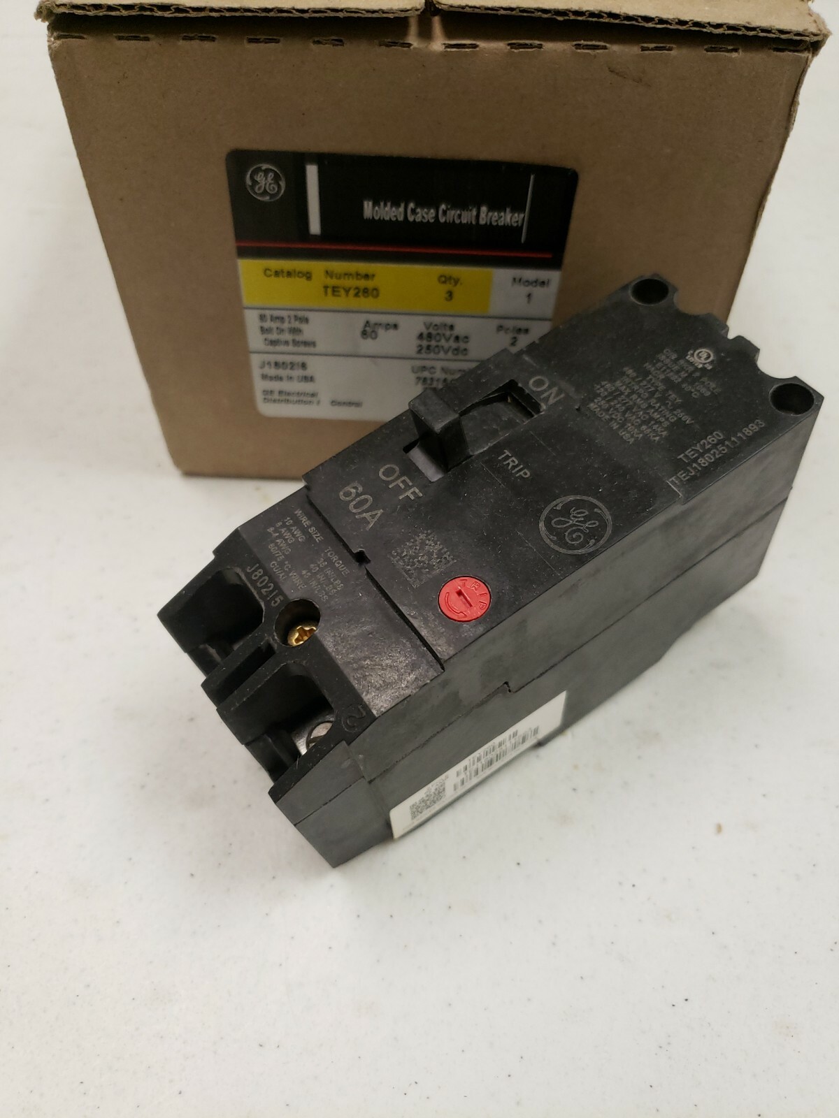 1 NEW General Electric GE TEY TEY260 2 Pole 60 Amp 480V Breaker New ...