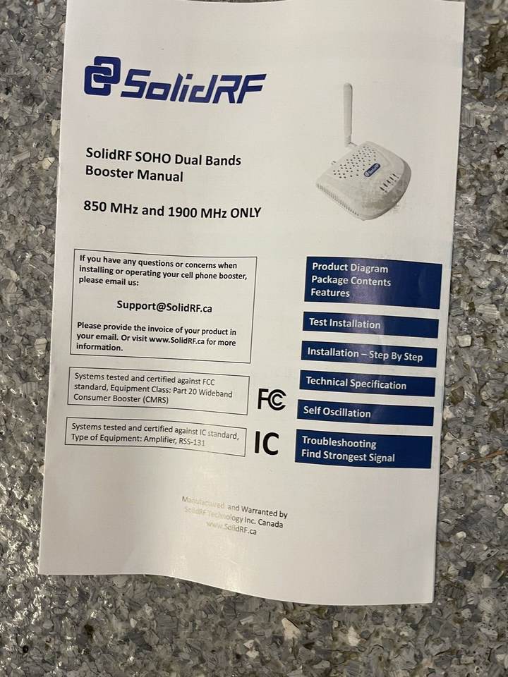 SolidRF Soho Dual Bands Booster Model 20102201 - 850 & 1900 MHz | eBay