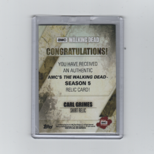 TOPPS WALKING DEAD SEASON 5 CHANDLER RIGGS/CARL GRIMES SHIRT RELIC CARD ...