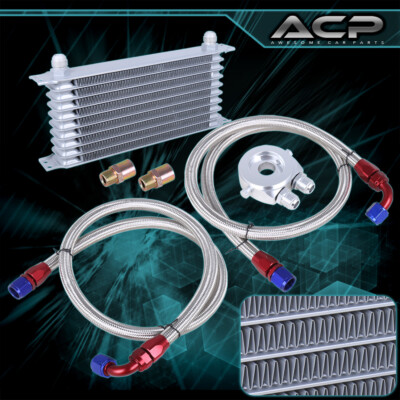 Oil Filter Relocation Sandwich Adapter +SS Nylon Braided Lines + Cooler ...