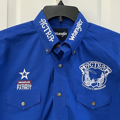 Wrangler Western ACTRA National Patriot Sz LT Blue Team Roping Button ...