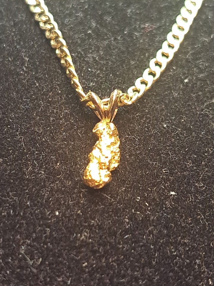 10k Gold 22" Link Chain Necklace Real Alaskan Gold Nugget Pendant | eBay
