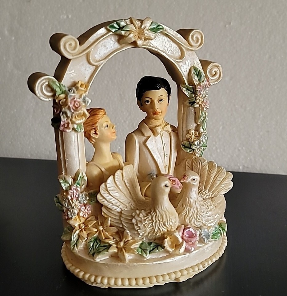 5" Bride & Groom Wedding Cake Topper w/ Doves pearlized luster mother ...