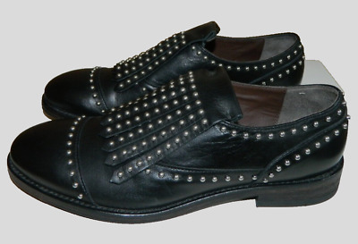 Boemos Black Leather Silver Studded Wingtip Loafers Size 38 (US 7.5 ...