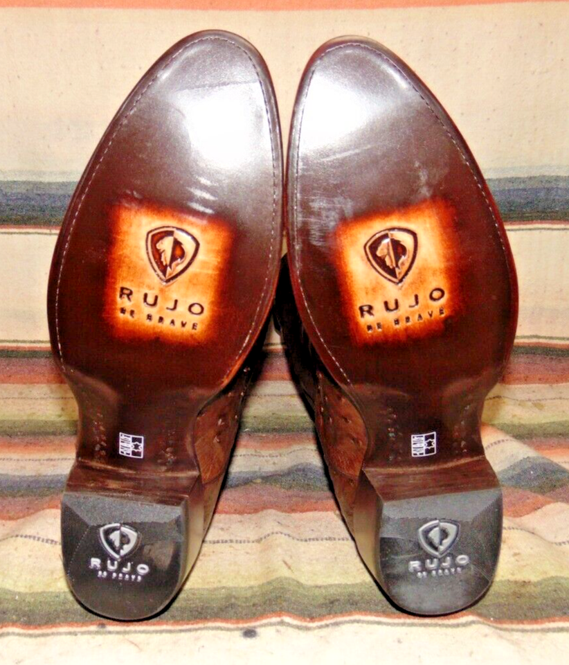 Mens Rujo The Deacon Brown Full Quill Ostrich / Leather Cowboy Boots 14 ...