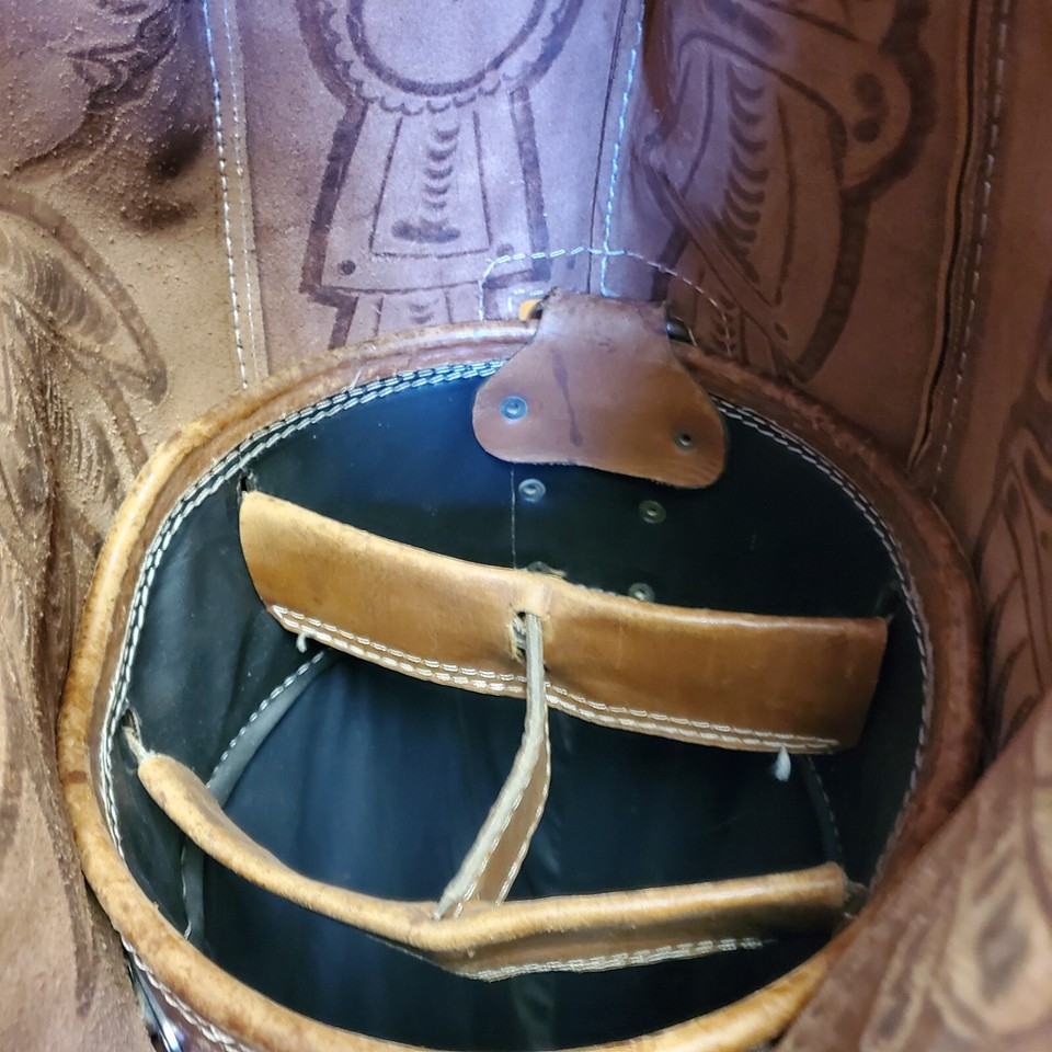 Vintage Mexican Leather Hand Tooled Mexico Golf Bag Aztec Zip Cover ...