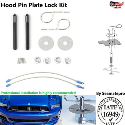 Hood Pin Kit Hairpin-Style Mount Hood Pin Pins Plate Bonnet Lock Kit ...
