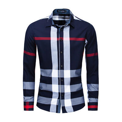 Luxury Mens Dress Shirts Long Sleeves Cotton Formal Business Work ...