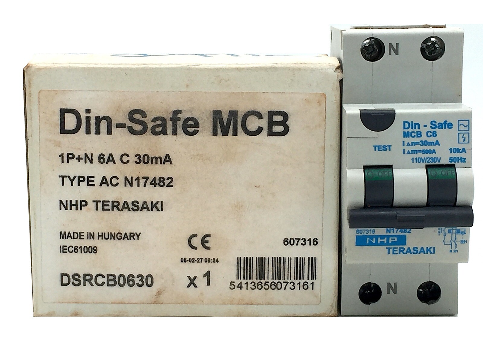NHP TERASAKI DIN-SAFE MCB Circuit Breaker C6 1P+N C Curve 6A 10kA 30mA ...