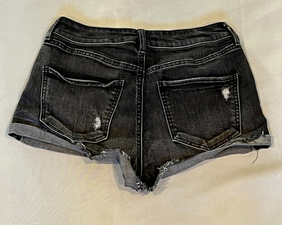 Refuge Womens' Black Jean Shorts Cut Offs Mini Mid Rise Distressed Size ...