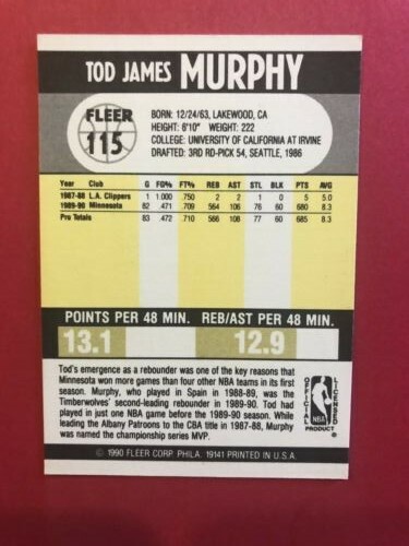 FLEER 1990 BASKETBALL TIMBERWOLVES TOD MURPHY #115 | eBay