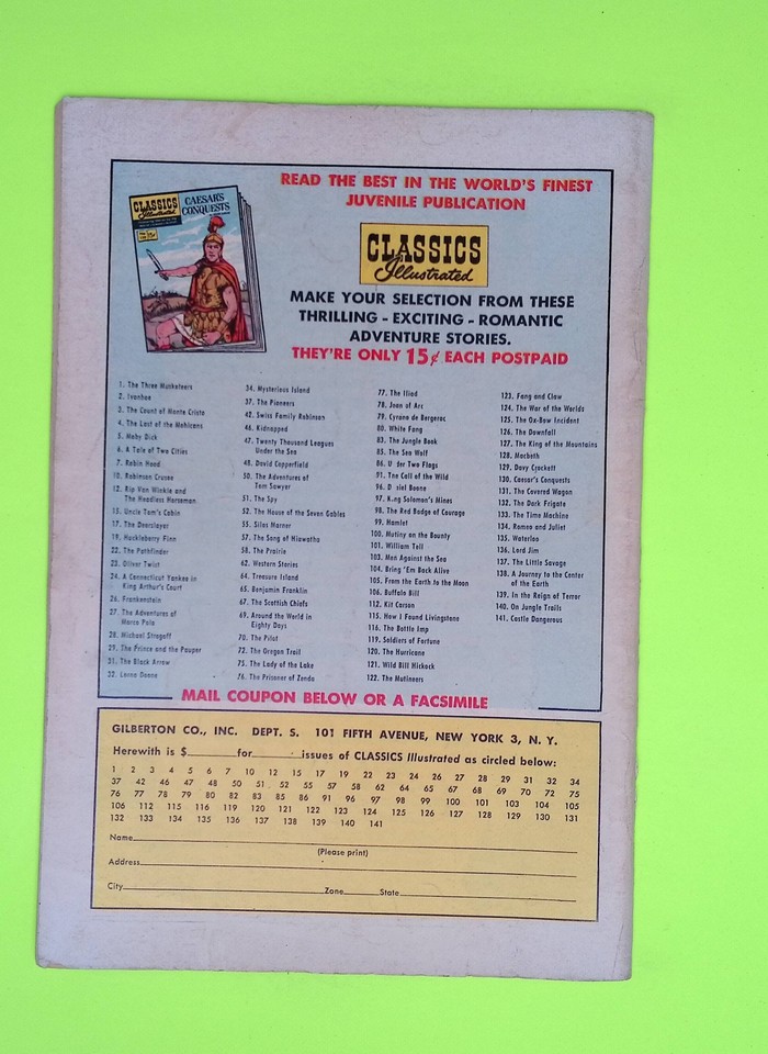 Classics Illustrated #1 1957 Gilberton Publications 4.0 Comic Book K61 ...