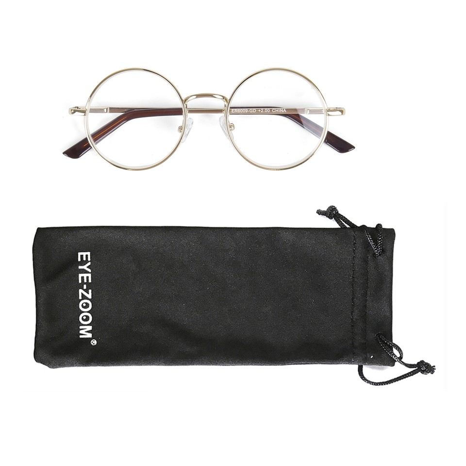 EYE ZOOM Metal Frame Round Reading Glasses with Spring Hinge for Men ...