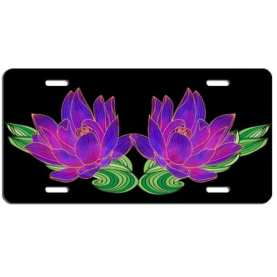 Purple & blue Lotus flower aluminum vanity license plate car truck SUV ...