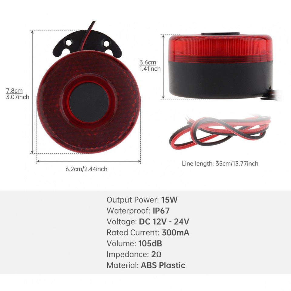 105db 12V 24V Reverse Alarm Reversing Backup Buzzer Horn BB Sound Led ...