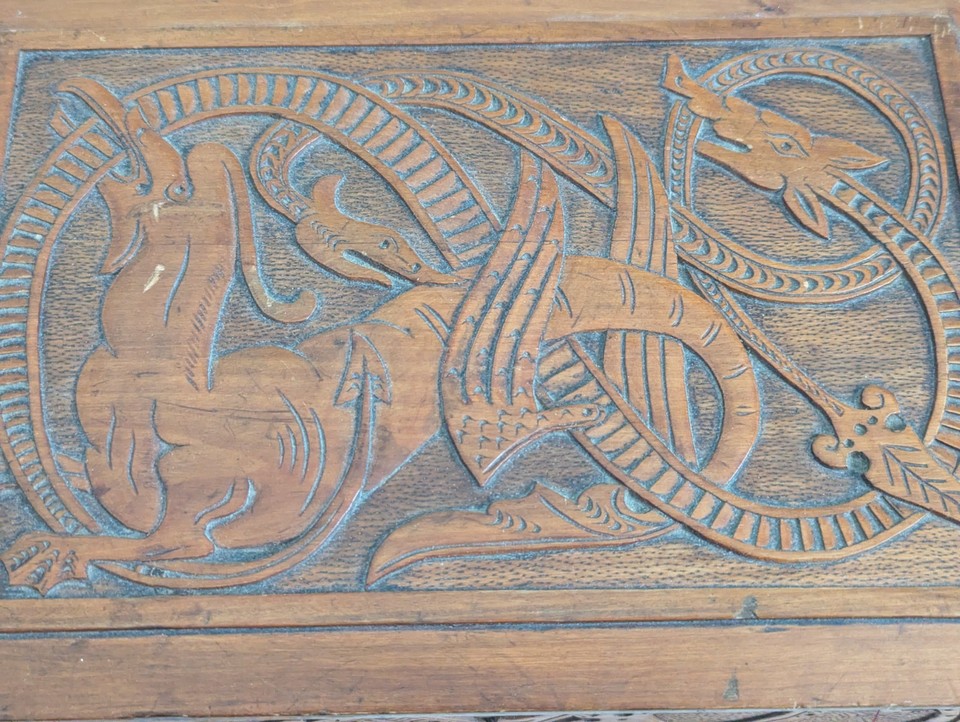 Vintage Carved Walnut Wood Dragon Box w/Key | eBay