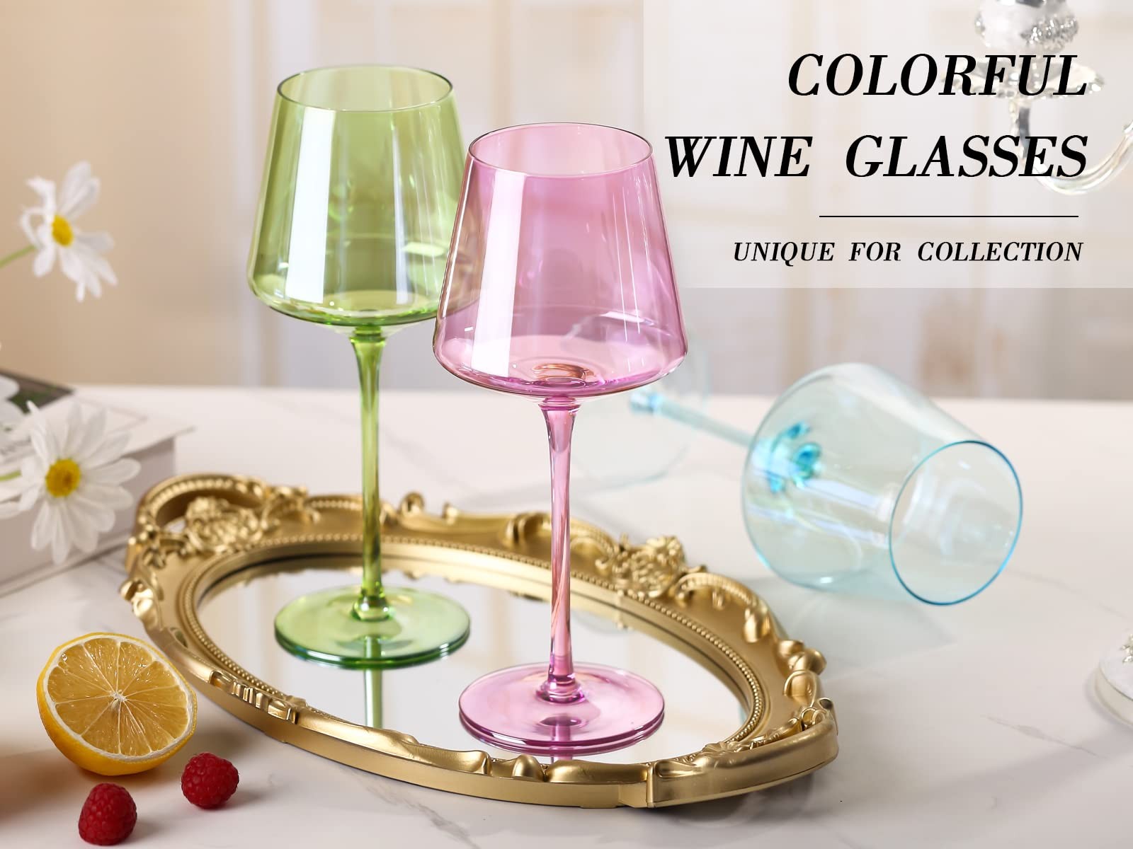 Colored Wine Glasses Set of 6-16oz Hand Blown Crystal Colorful Wine ...