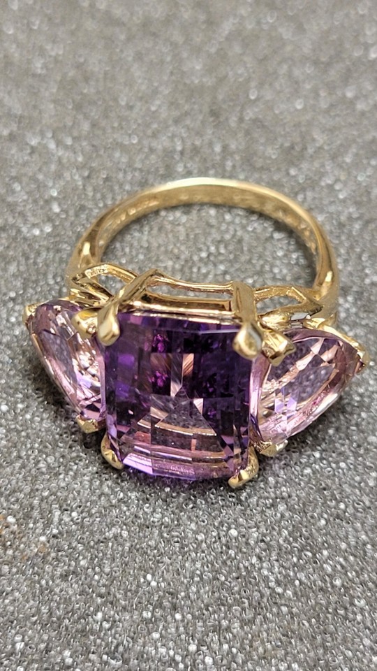 Signed STS 14k Yellow Gold & Amethyst Ring Size 6 | eBay