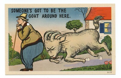 Goat Butting Man Comic Art Humor Postcard | eBay