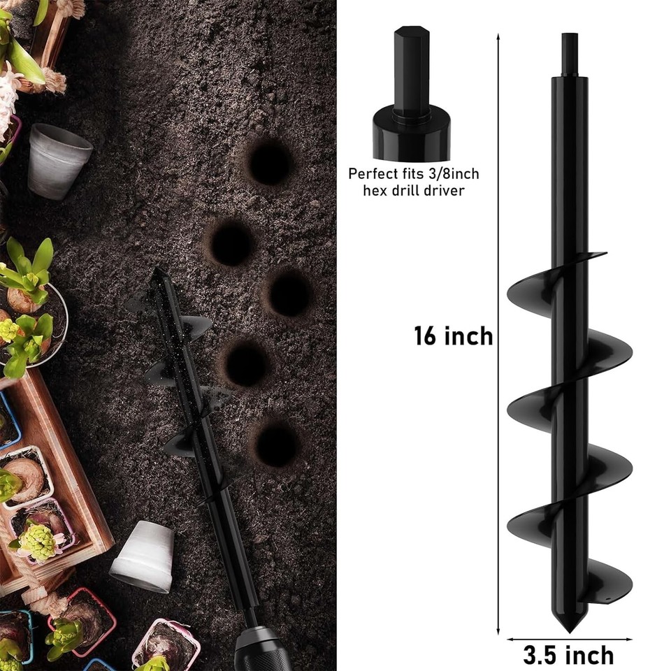 Garden Auger Drill Bit for Planting Flower Bulb Hole for 3/8"Hex Drive ...