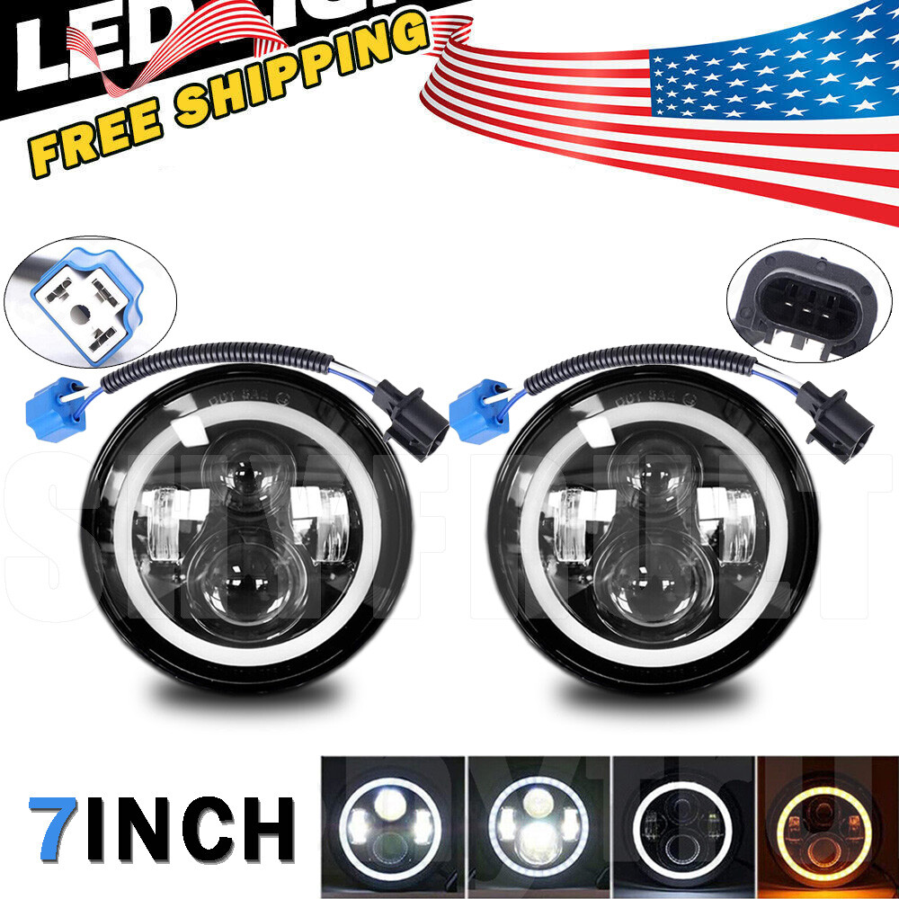 Pair 7inch round LED Headlights Halo For 1953-1977 Ford F-100 F-250 F ...