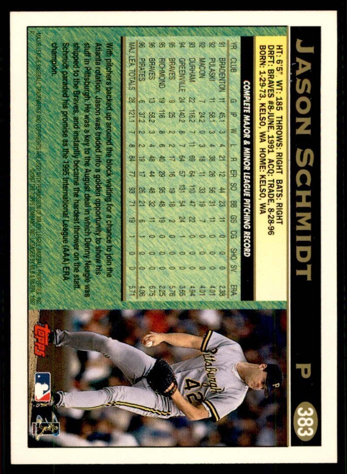 1997 Topps Jason Schmidt Baseball Card #383 | eBay