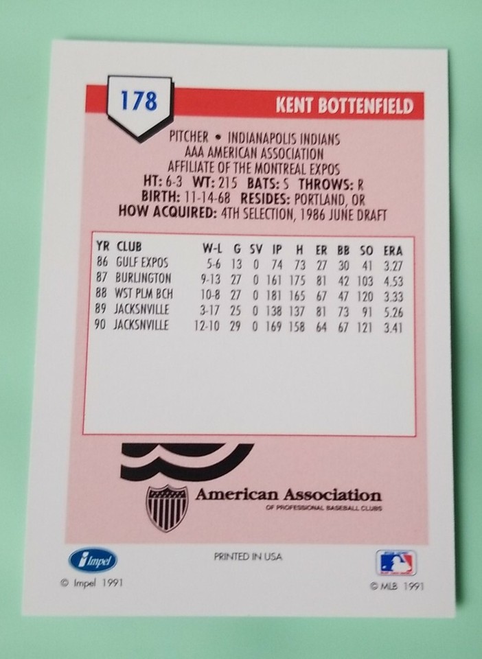 1991 Line Drive AAA #178 Kent Bottenfield - Indianapolis Indians | eBay