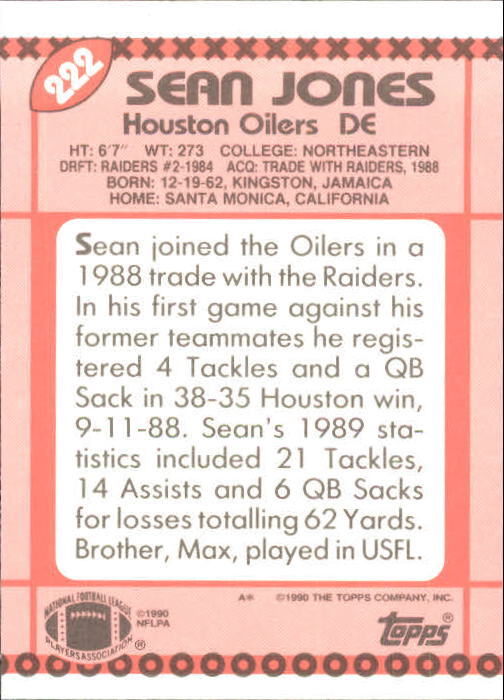 1990 Topps Tiffany Houston Oilers Football Card #222 Sean Jones | eBay