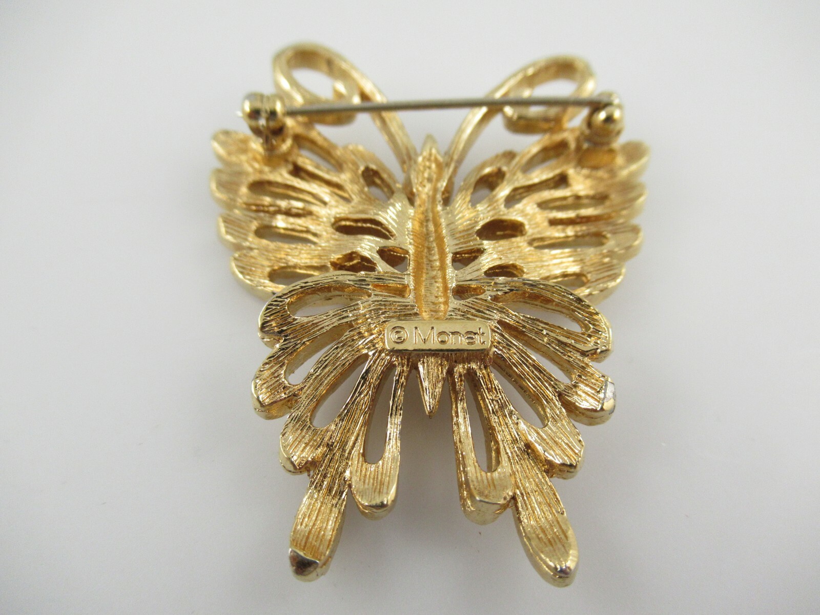 Signed Monet Butterfly Gold Tone Brooch, Pin - Gem