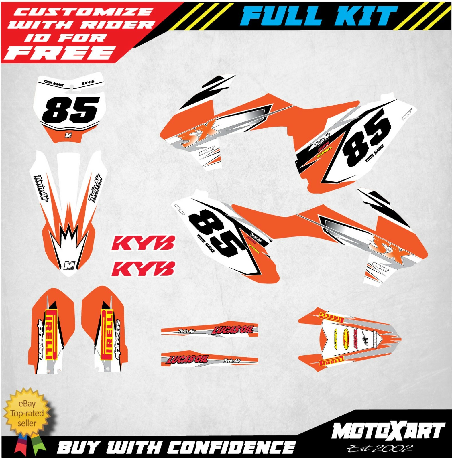 Custom graphics for KTM 85 SX 2018 2019 2020 SHOCKWAVE STYLE sticker ...