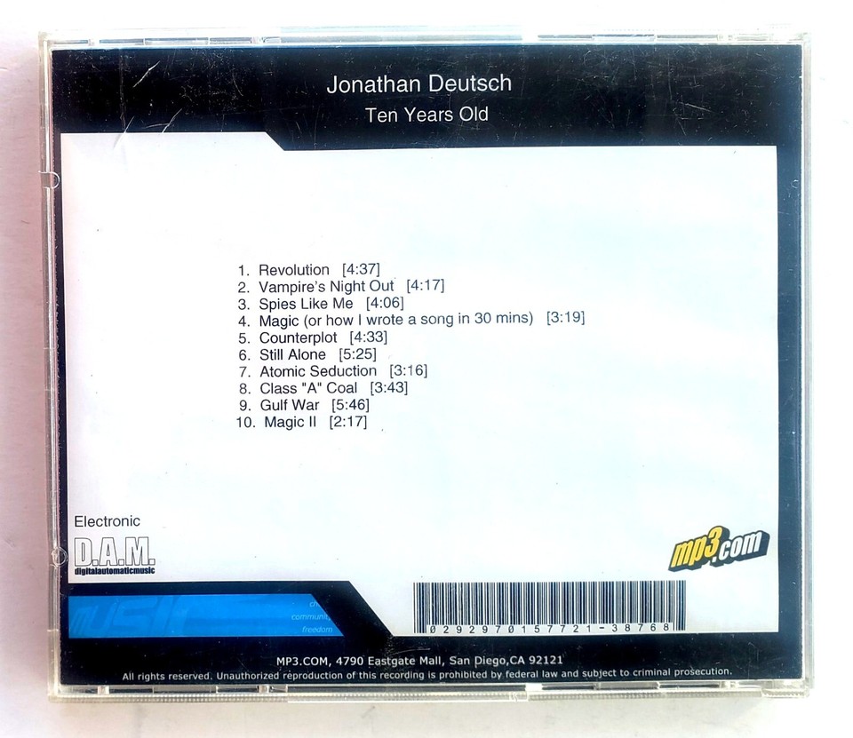 RARE Jonathan Deutsch CDr 10 Years Old -Private Synth Pop - MP3.com ...