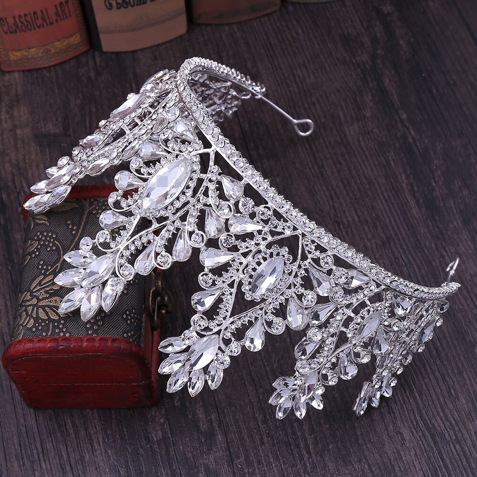 9.6cm Tall Crystal Large Wedding Queen Princess Prom Tiara Crown For ...