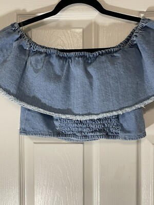 American Eagle Denim Crop Top. Size Small. Elastic Gathered Back Ruffled Top | eBay