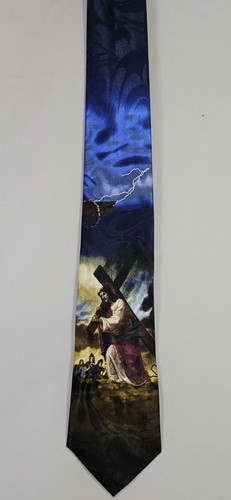 Jesus Carrying Cross Crucifixion Neck Tie Religious Blue Necktie Jesus ...