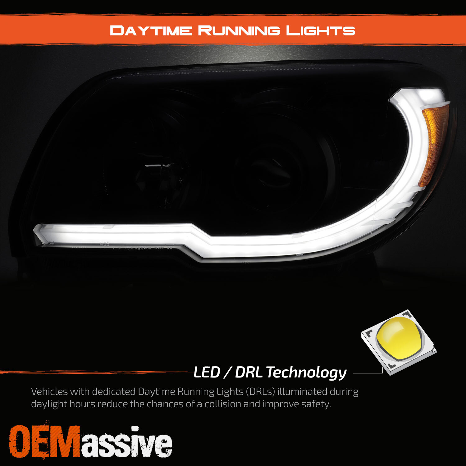 Fits 2006 2007 2008 2009 Toyota 4Runner DRL LED Strip Black Projector ...