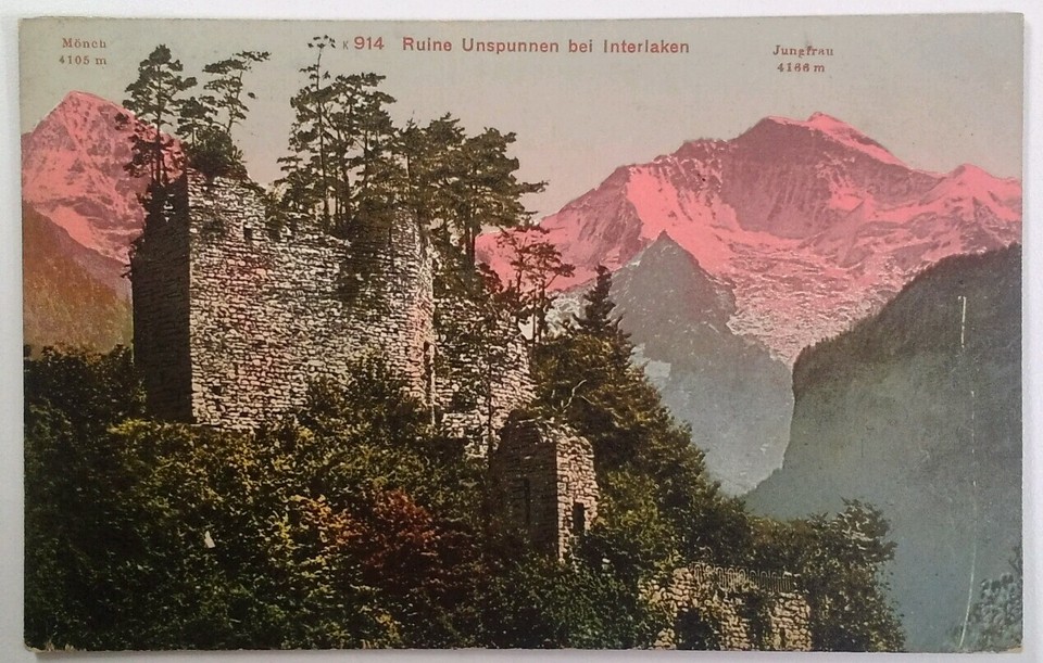 Interlaken Switzerland Postcard Early 1900s Jungfrau Ruine 1910 Stamp ...