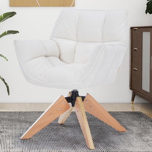 Lambs wool accent chair with wood legs, cozy design, perfect for any ...