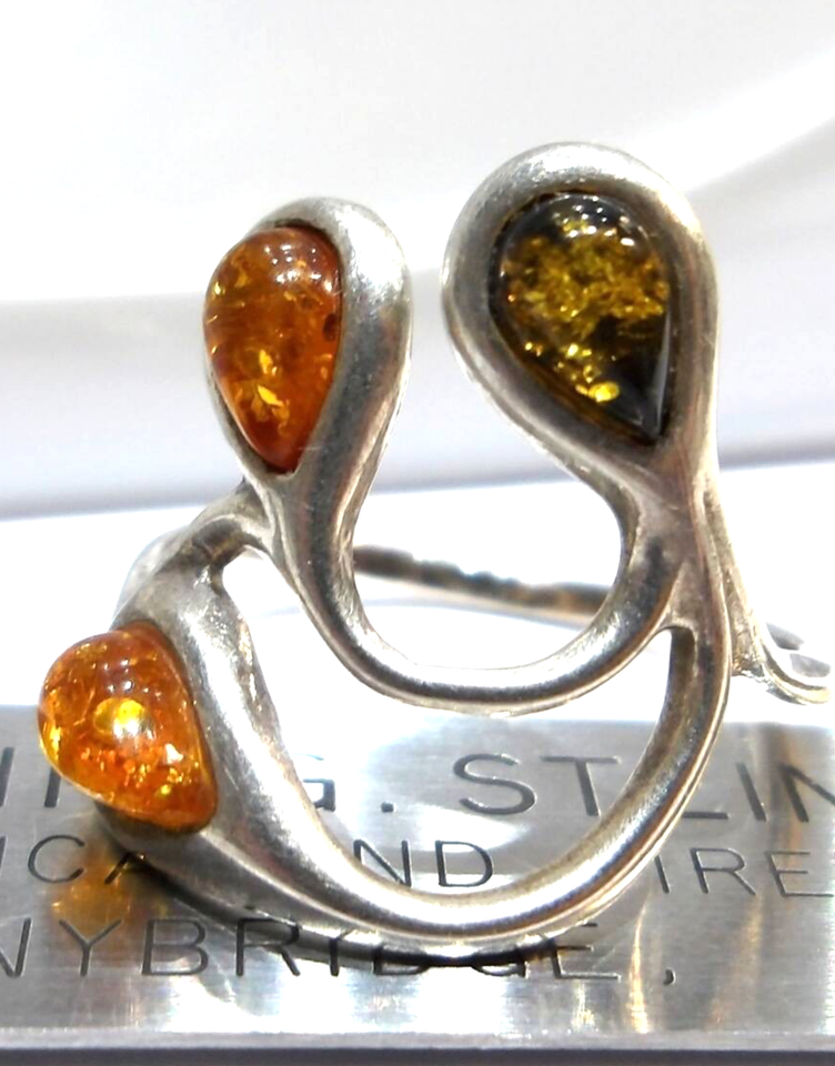 VINTAGE STERLING SILVER BUTTERSCOTCH BALTIC AMBER RING NOT SCRAP SILVER ...