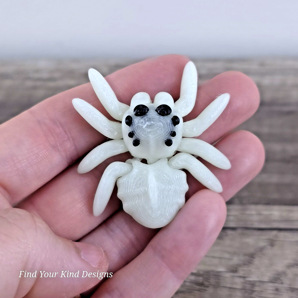 Glow-in-the-Dark Tiny Spider 3D Printed Flexi Fidget toy Gift White ...