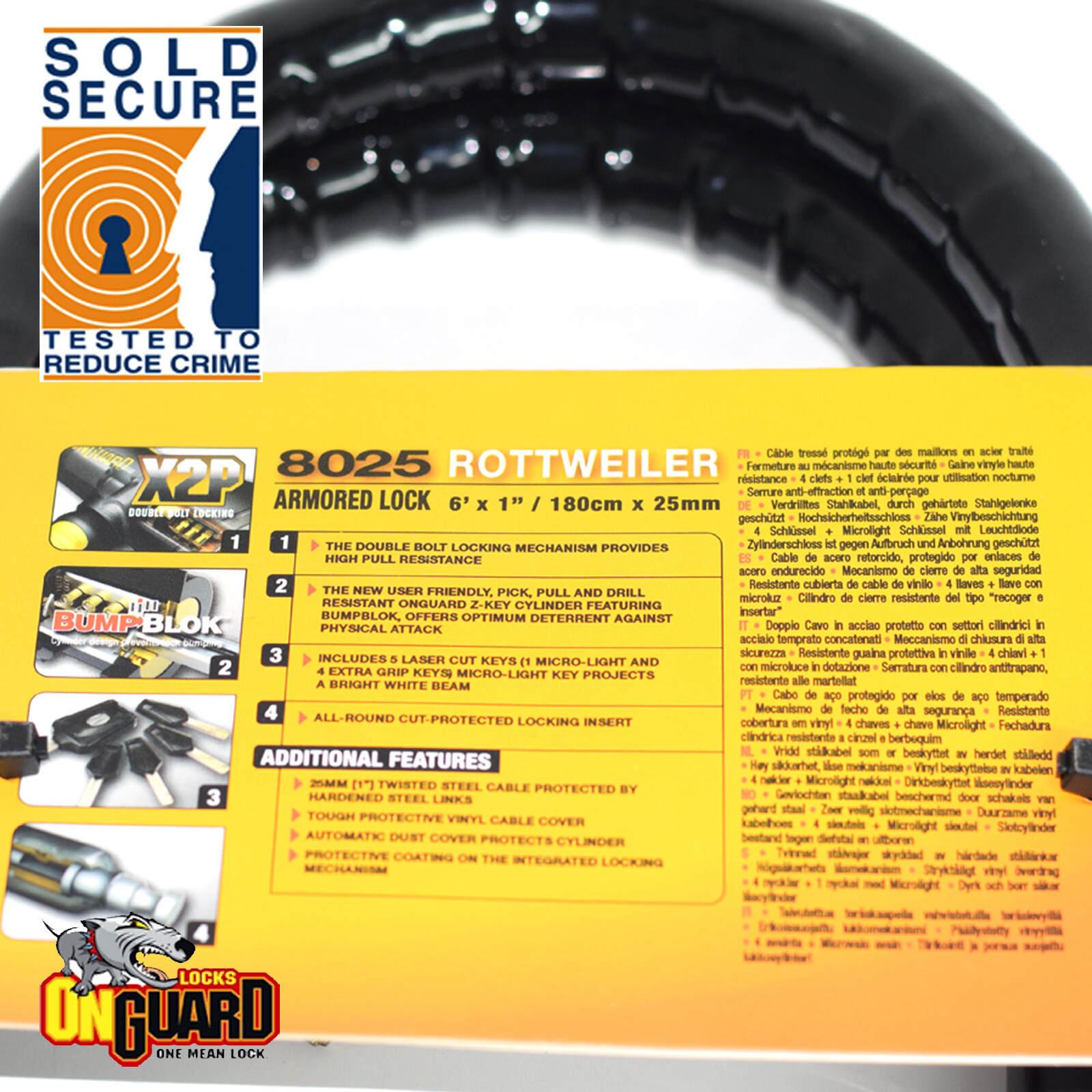 ONGUARD ROTTWEILER 8025 CYCLE DE SECURITE AVEC CABLE ARME VENDU SECURE ...