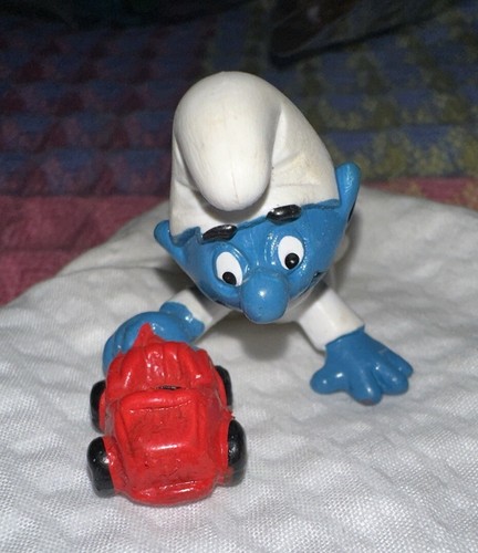 Rare Smurfs 20215 Baby Smurf with Car Vintage Figure Toy Peyo PVC ...
