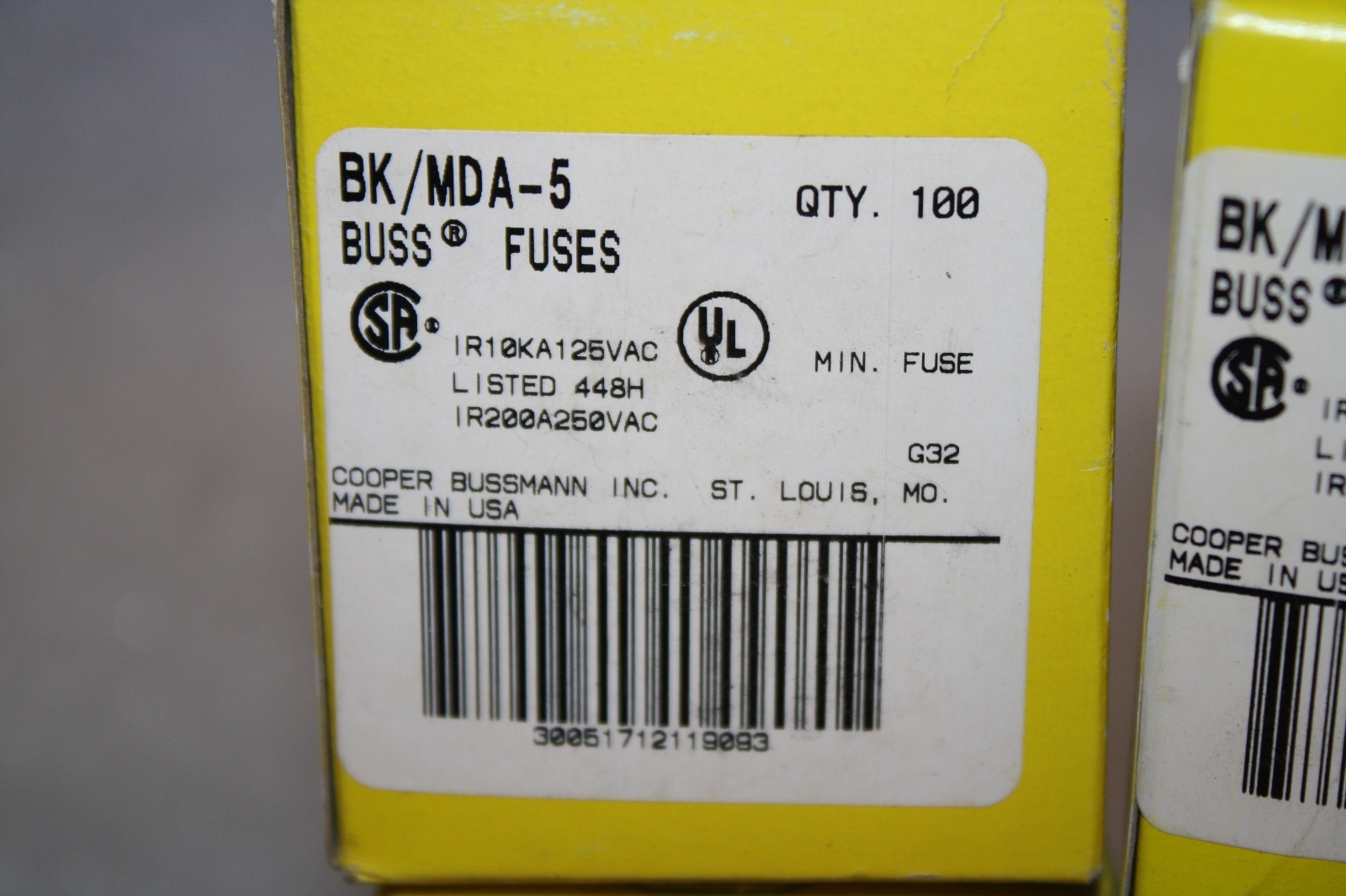 BK/MDA-5 Cartridge Fuses 250V 5A Time Delay Ceramic Size/:3AB box of ...