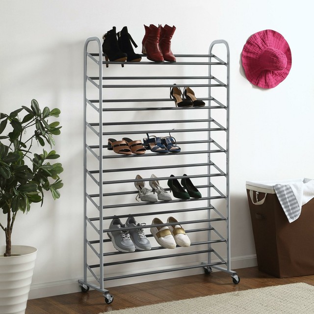 Shoe Rack 50 Pair Heavy Duty With Wheels Rolling 10 Tier Organizer ...