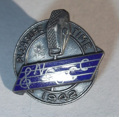 1942 NBC RADIO Pleasure Time PIN 925 STERLING SILVER Microphone Enamel ...