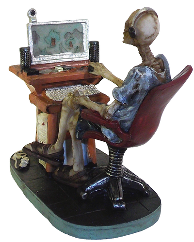 Skeleton at Desk / Computer Table Skull Figurine Statue Skeleton ...