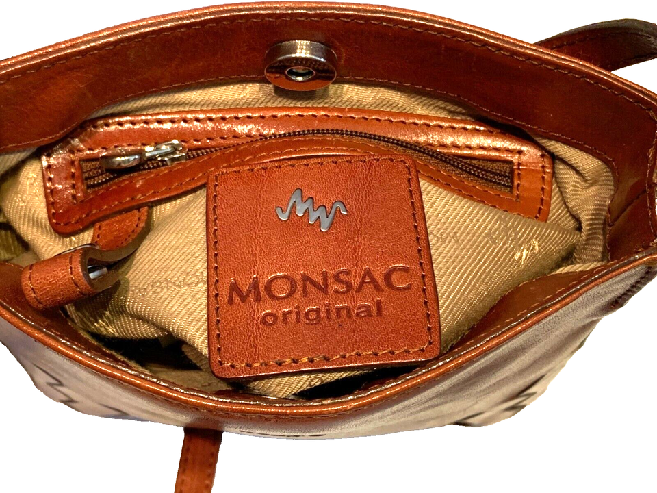 Vintage: Monsac Original Cognac Leather Shoulder Bag, Purse, ID 308 | eBay