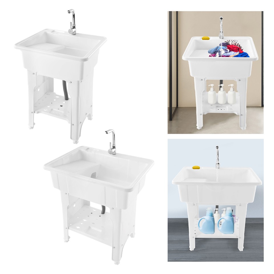 White Utility Sink Laundry Tub For Washing Room, Basement,Garage Wash ...
