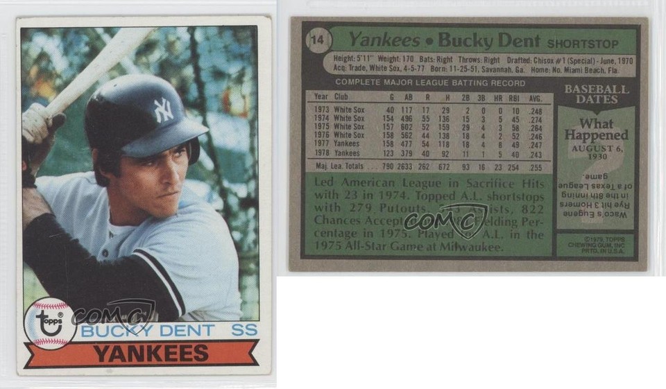 1979 Topps Burger King Restaurant New York Yankees Bucky Dent #14 9t3 ...