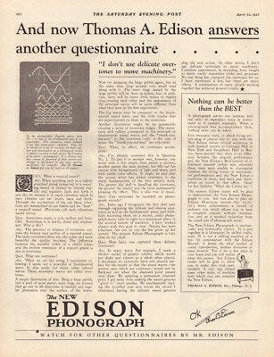 1927 The New Edison Phonograph Vintage Print Ad - Thomas Edison ...
