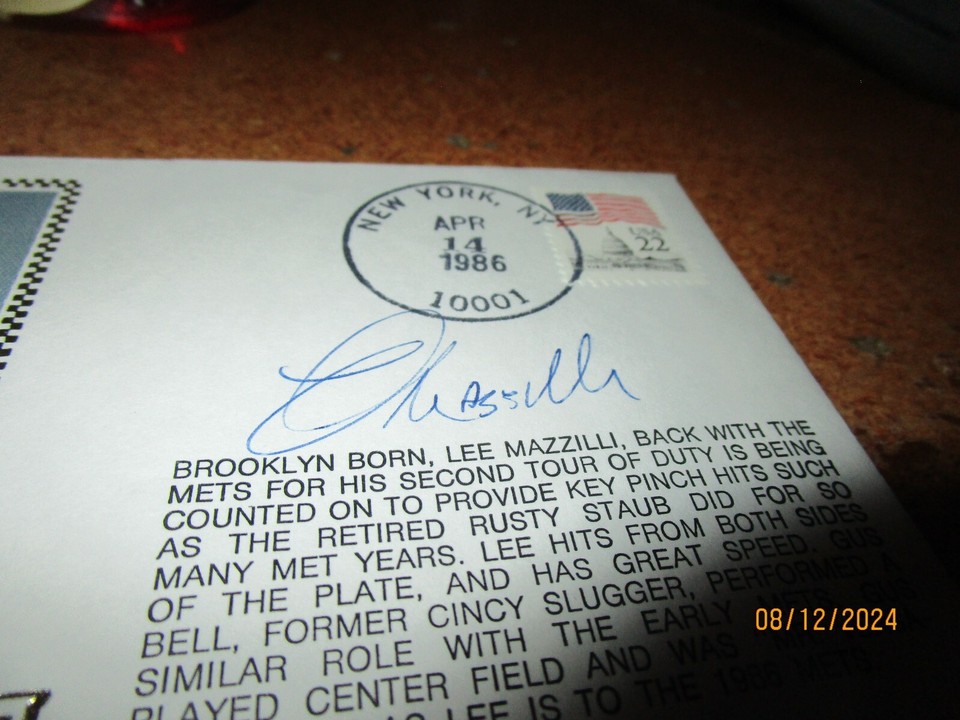 1986 New York Mets Lee Mazzilli Signed Baseball First Day Cover - Set ...